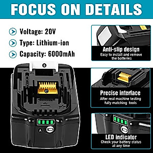 【Increase Current Protection!】 TenHutt 2Pack 6.0Ah 18V Lithium-Ion Replacement Battery for Makita 18V LXT Battery Compatible with BL1830 BL1840 BL1850 BL1860 BL1815 BL1860B Cordless Power Tools
