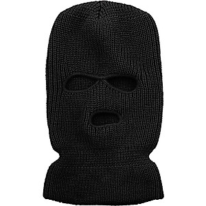 KBH-16 BLK Three Hole Mask Winter Knit Ski Hat Ribbed Beanie Balaclava