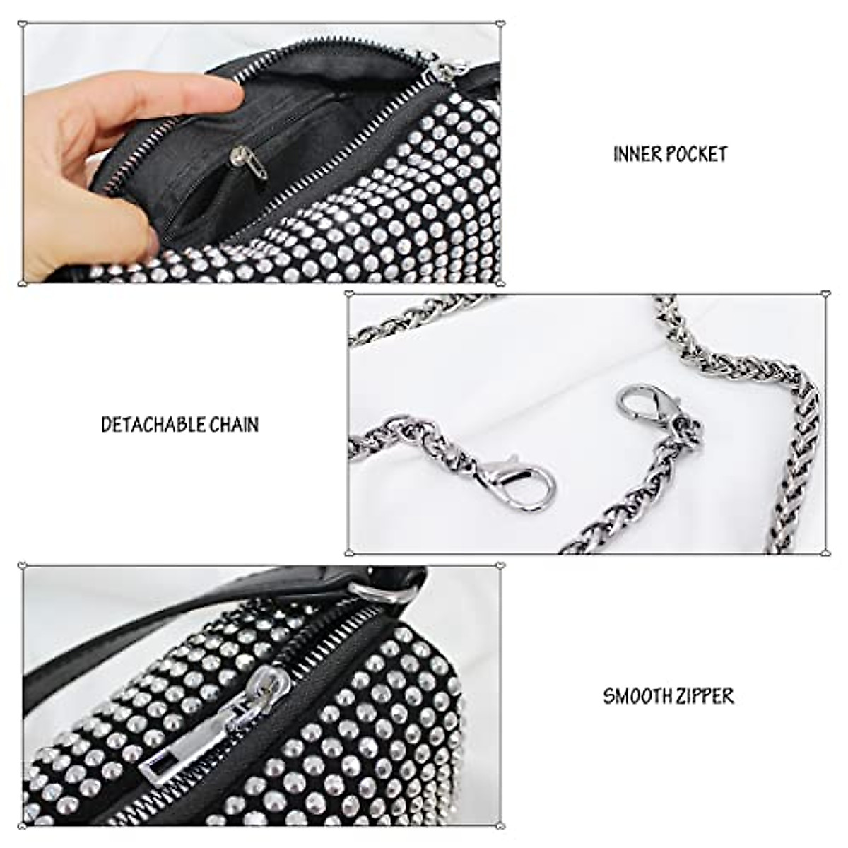 TANOSII Rhinestones Evening Bag Crystals Clutch Women's Handbag Bling Bling Purse Party Crossbody Bag White