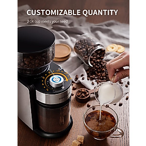SHARDOR Coffee Grinder, Adjustable Burr Mill with 16 Precise Grind Setting for 2-14 Cup, Silver