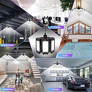 2 Pack LED Garage Light,200W Garage Light 20000lm Deformable Garage Lights Ceiling Shop Light with 7+1 Adjustable Panel,6500K Daylight Folding Screw in Garage Lighting Bulb E26/E27 for Workshop Garage