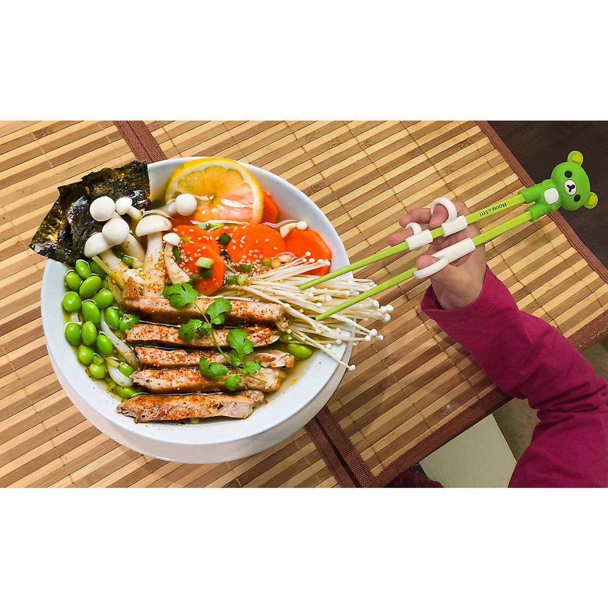 Kids chopsticks for kids children beginner adults toddler training chopsticks with reusable helper (Bears 5-Pack)