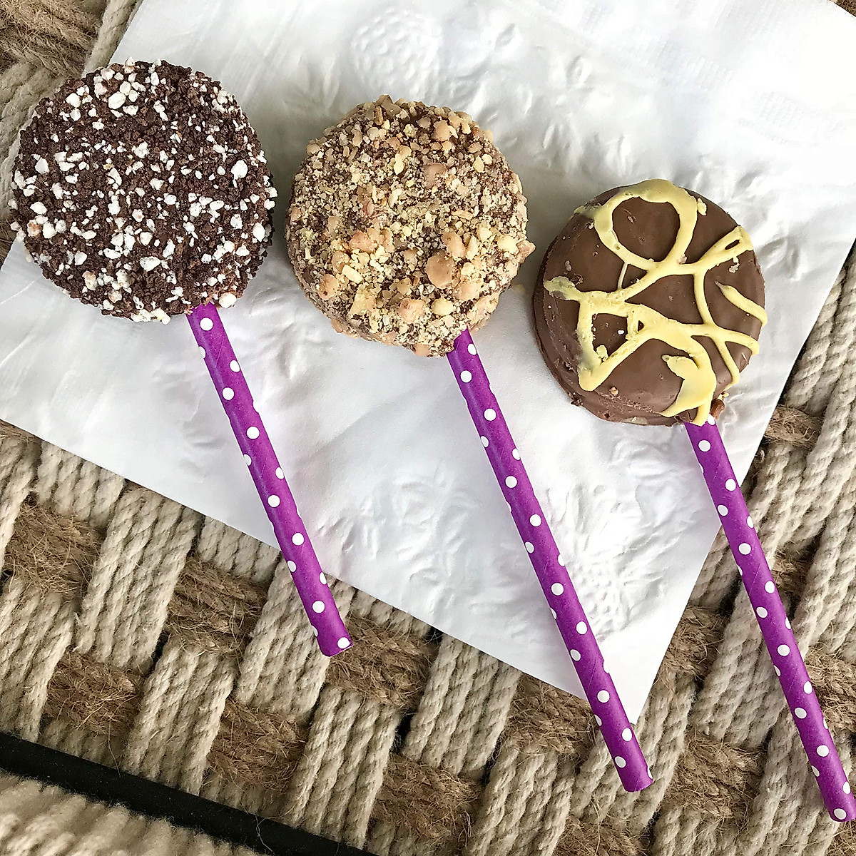 Purple and White Paper Straws - Polka Dot - 7.75 Inches - 50 Pack