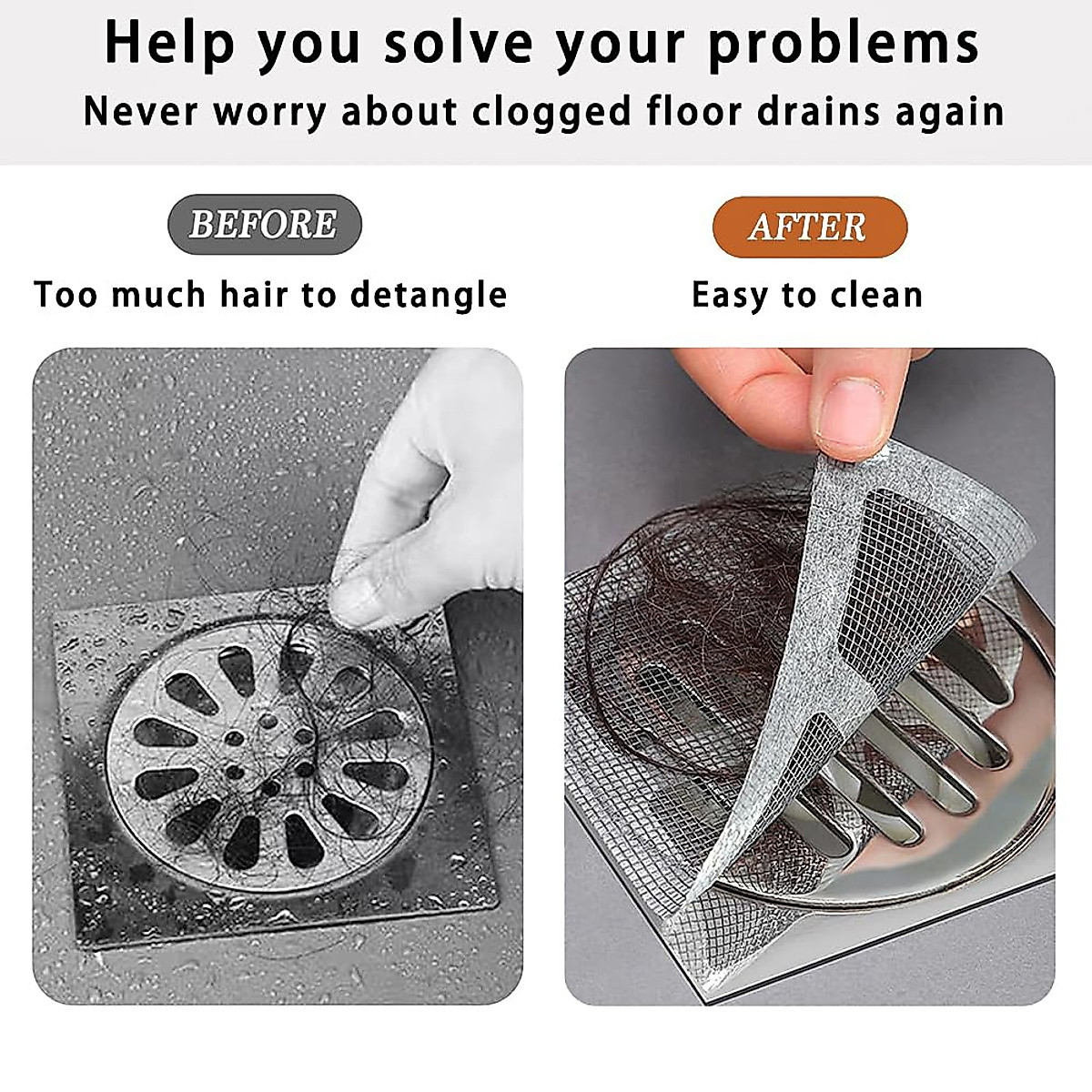 50PCS Pack,4" X 4" Disposable Shower Drain Cover Hair Catcher, Square Shower Drain Mesh Sticker, Bathroom, Laundry, Bathtub, Kitchen, Sink, for Human & Pet (50 PCS)