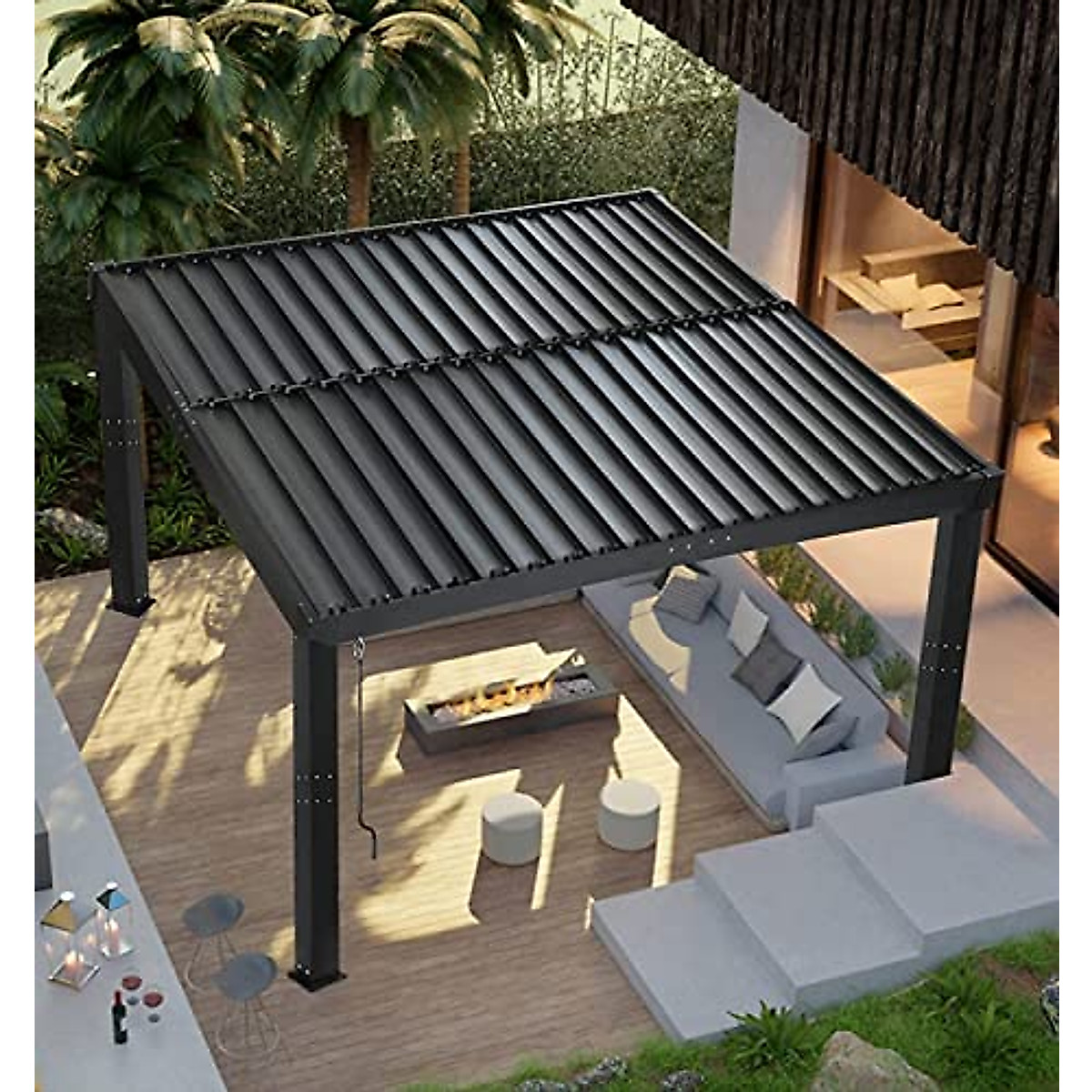 ONLYCTR Outdoor Louvered Pergola 10'×10', Aluminum Louvered Pergola, Aluminum Outdoor Deck Gazebo with Adjustable Roof, for Garden, Patio, Backyard, lawns, Beach (10' × 10', Black)