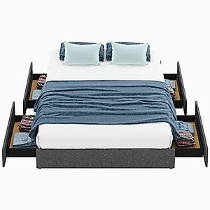 CECER California King Size Bed Frame with 4 Storage Drawers, Platform Bed Frame with Wood Slat Support/No Box Spring Needed/Easy Assembly/Under Bed Storage, Dark Grey