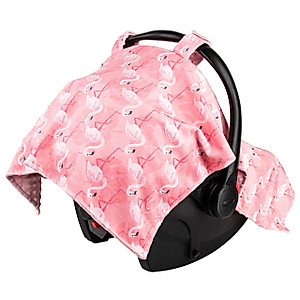 Top Tots Deluxe Minky Baby Car Seat Cover - Flamingo, 40 x 29 Inch Pink