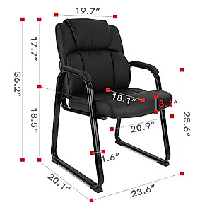 CLATINA Classic Leather Soft Reception Chair with Padded Armrests and Sled Base, Executive Guest Chair for Office Computer Desk Conference Waiting Meeting Room, Black (2 Pack)