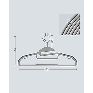SONGMICS 30-Pack Coat Hangers, Premium Quality Plastic Suit Hangers, Heavy-Duty, S-Shaped Opening, Non-Slip, Space-Saving, 360º Swivel Hook, 16.3 Inches Long, Light Gray and Dark Gray UCRP041G05