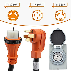 Finderomend 15 ft 50 Amp Generator Cord and Power Inlet Box Combo Kit,125/250 Volts,Generator Power Cord NEMA 14-50P to SS2-50R Extension Cord,for RV Truck Trailer Motorhome