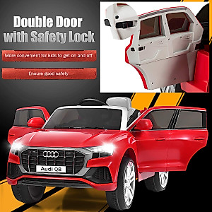 Costzon Ride on Car, Licensed Audi Q8, 12V Battery Powered Electric Vehicle w/2 Motors, Remote Control, LED Lights, MP3, Horn, Music, Spring Suspension, Kids Ride on Toys for Boys & Girls (Red)