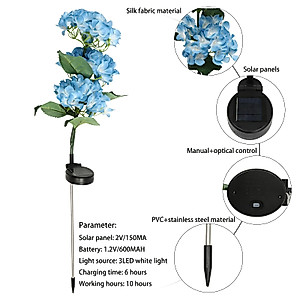 LyeXD Solar Garden Lights Outdoor Waterproof, 3 Head Hydrangea Decorative Lights Floor Mount LED Solar Flower Lights w/Ground Insertion, Outdoor Solar Lights for Yard Garden,Parks,Rooftops,Blue