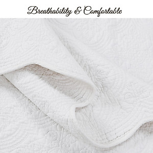 Cozy Line Home Fashions Victorian Medallion Solid White Embossed 100% Cotton Bedding Quilt Set,Reversible Bedspread, Coverlet (Blantyre - White, Oversized King - 3 Piece)