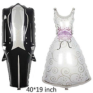 Ezing 40inch Groom Bride Wedding Dress Foil Balloon, 28inch Diamond Ring and 18inch Heart Balloon for Wedding Party Bridal Room Decoration (F)