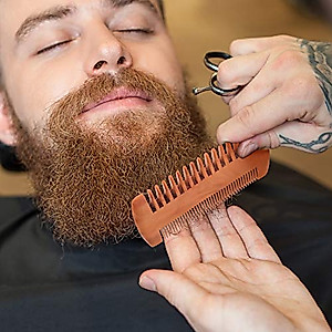 6 Pieces Beard Comb Natural Sandalwood Wooden Moustaches Combs Dual Action Teeth Beard Comb with 6 Pieces Pocket Faux Leather Case for Beards Moustaches (Yellow)