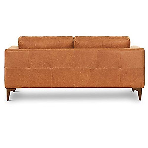 POLY & BARK Calle 75" Apartment Sofa in Full-Grain Pure-Aniline Italian Leather, Cognac Tan/Walnut