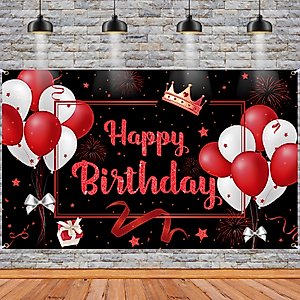 Red Happy Birthday Banner Decorations Large Red and Black Birthday Backdrop Sign in Birthday Decorations Photo Booth Background for Men Women Girls Birthday Anniversary Party Supplies 71x44Inch