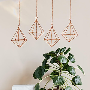 libproqia 5 Pcs Hanging Geometric Air Plants Holders Twisted Metal Airplant Hangers Small Diamond Shape Tillandsia Planter Display with Chains Himmeli Decor for Home and Office,Rose Gold