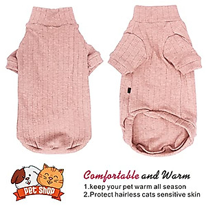 Idepet Sphynx Hairless Cats Sweater Shirt Kitten Soft Puppy Clothes Pullover Cute Cat Pajamas Jumpsuit Skin-Friendly Cotton Apparel Pet Winter Turtleneck for Cats and Small Dogs(Small, Pink)