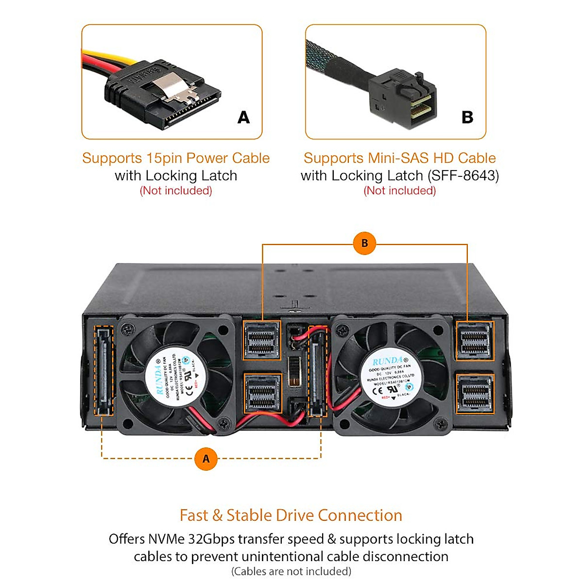 ICY DOCK 4 Bay 2.5 NVMe U.2/U.3 SSD PCIe 4.0 Rugged Mobile Rack Enclosure for 5.25" Bay (4 x Mini-SAS HD) | ToughArmor MB699VP-B