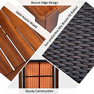 Tangkula 4 Pieces Patio Dining Set for 4, Patiojoy Space-Saving Outdoor Acacia Wood Dining Table and PE Rattan Chairs Set with 1.9” Umbrella Hole, for Garden, Backyard, Deck, Poolside, Balcony