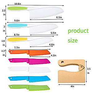 9 Pcs Kids Knife Set, Godkider Kid Safe Knives for Real Cooking, Montessori Kitchen Tools for Toddlers include Wooden Toddler Kitchen Knife & Plastic Serrated Edges Children Knives, Fish