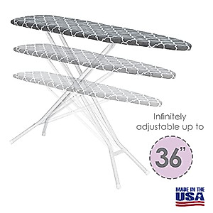 Ironing Board Full Size Made in The USA by Seymour Home Products (Grey Lattice) | Includes Cover and Pad | Iron Board with 4 Steel Legs for Extra Support | Features Perforated Top for Steam Flow