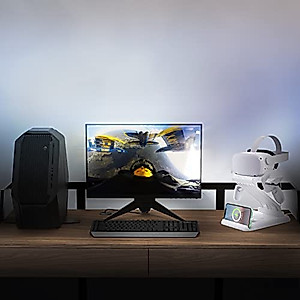 CNBEYOUNG Charging Dock Station Compatible with Quest 2 Quest 3 Apple Vision Pro, VR Headset Display Stand&Controller Holder with Wireless Charger Compatible with iPhone Apple Watch Airpods Series