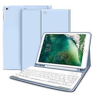 kenke Keyboard Case for iPad 6th Generation (2018)/iPad 5th Gen (2017) & iPad Air 2nd Gen/iPad Air 1st Gen with Pencil Holder, Detachable Wireless Bluetooth Keyboard Case for iPad 9.7 Inch, Sky Blue