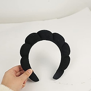 Spa Headband for Women, Makeup Headbands with Triangle Powder Puff, Sponge and Terry Towel Cloth Fabric Hair Band and Versed Headband for Face Washing, Makeup Removal, Shower, Skincare (Black)