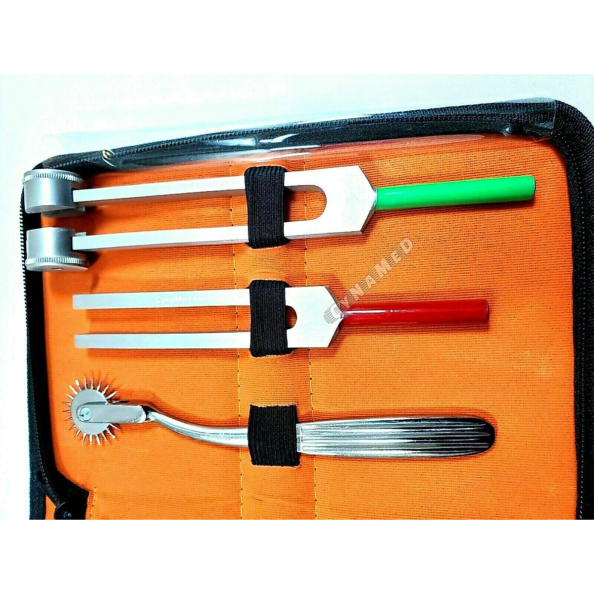 Student Diagnostic Kit- Reflex Hammer & Tuning Fork Set C 128 And C 512 + Wartenberg Pinwheel Premium Steel Bandage Scissor 7.5” (Set Of 6 Reflex Buck Hammer Yellow Scissor Penligh)