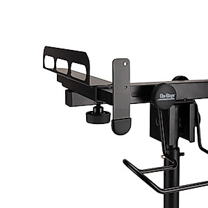 On-Stage MIX-400 V2 Mobile Mixer Stand: Rolling platform for mixers, laptops, controllers. Height adjustable (28"-38"), rackmount compatible, headphone hanger. Portable, black finish.