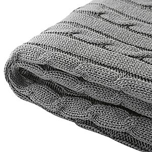TREELY 100% Cotton Cable Knit Throw Blanket Super Soft Warm for Chair Couch Bed(Gray,50" x 60")