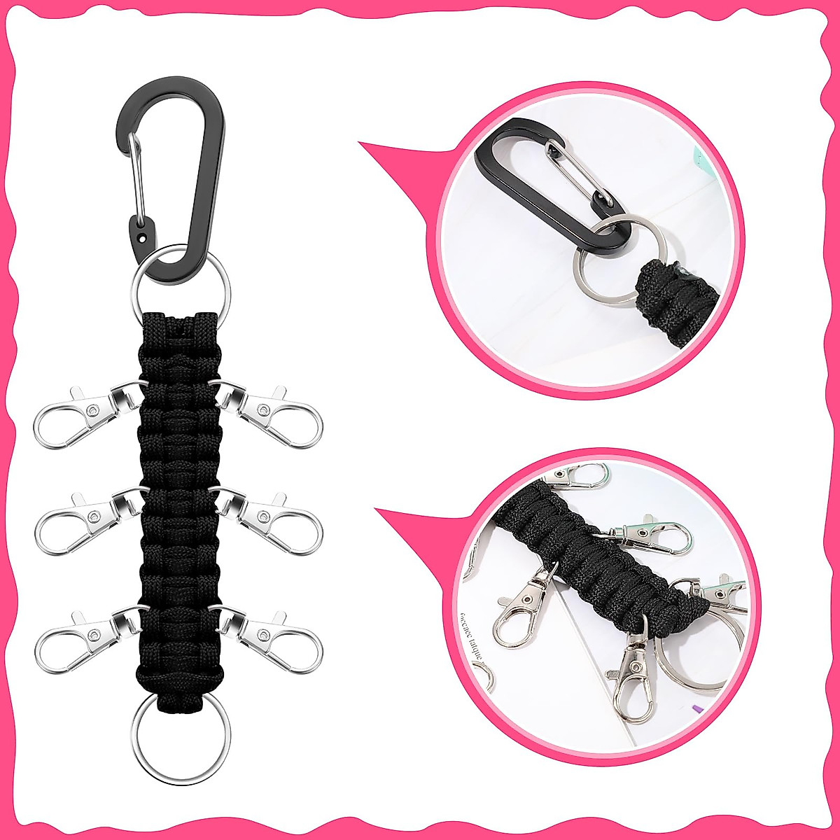 Berlune 10 Pcs Cheer Bow Holder for Backpack Paracord Keychain Cheer Bow Keychain for High School Cheerleading Teen Girls (Black)