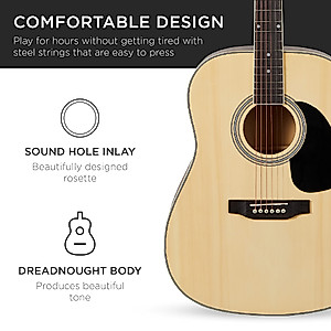 Best Choice Products 41in Full Size Beginner All Wood Acoustic Guitar Starter Set w/Case, Strap, Capo, Strings, Picks - Natural