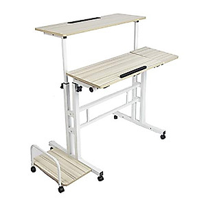 Mind Reader SDROLLXL-WHT Mobile Sitting, Standing Desk Rolling Reversible Home Office Laptop Workstation with Side Storage, Locking Wheels, X-Large, White