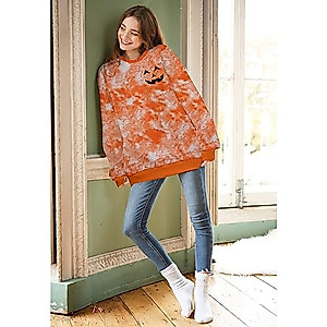 KORADIOR Halloween Sweatshirt Women Pumpkin Face Pullover Pumpkin Lantern Shirt Tee Casual Long Sleeve Top Orange