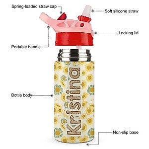 Personalized 16.9oz Printed Water Bottle for Women Men with Straw | Custom Insulated Sports Water Bottle with Name | Customized Christmas Birthday Gift Cup for Adults Son Daughter School Office Travel