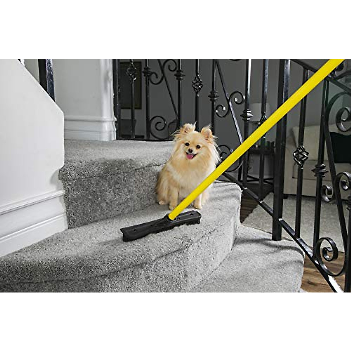 FURemover Pet Hair Remover Carpet Rake - Rubber Broom for Pet Hair Removal Tool with Squeegee & Telescoping Handle Extends from 3-5' Black & Yellow