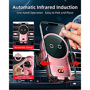 Wireless Car Charger iPhone with Vent Clip,15W Fast Charging Kharly Car Phone Charger Holder,Smart Sensor Auto-Clamping Fashion Phone Holder Mount for Car for iPhone 14 Pro/13 Samsung etc