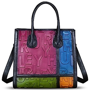 Genuine Leather Satchel for Women Embossed Leather Handbag Top Handle Handbags Handmade Purse Crossbody Work Tote Bag (Multicolor1)