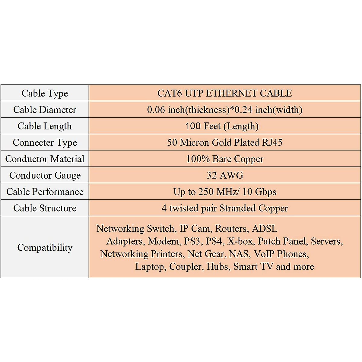 DAYEDZ Ethernet Cable 100 ft 2 Pack Cat 6 Flat Cable Ethernet Cord, Slim Long Cat6 High Speed Computer Router Network LAN Patch Wire with Clips & Rj45,Faster Than Cat5e/Cat5,100 feet White+Black