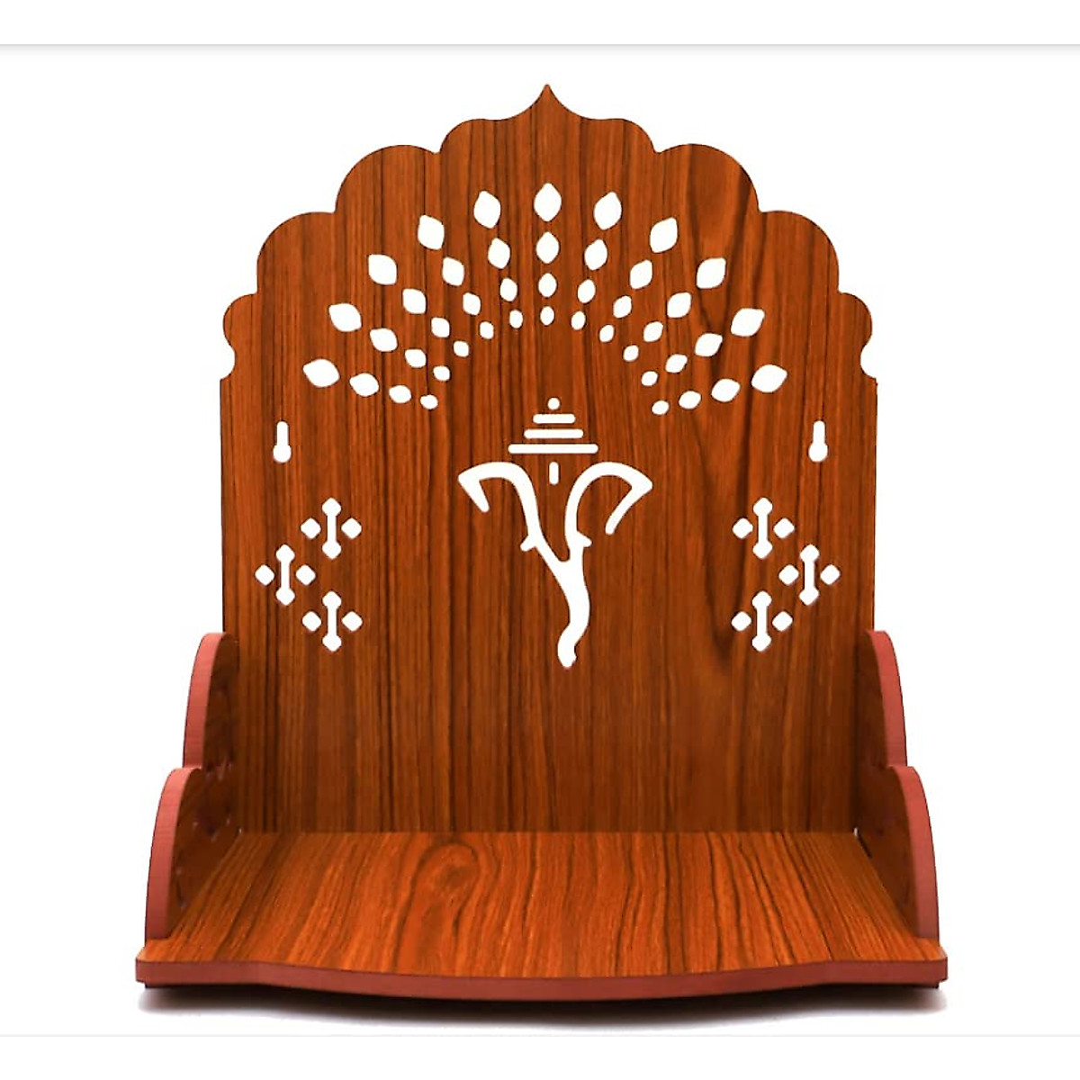 Wooden Temple Wall Mounted Hanging Table top Pooja Mandir God Stand Shelf for Home Office and Gifting (Ganesh)