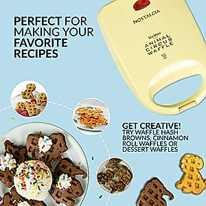 Nostalgia MyMini Personal Electric Animal Circus Waffle Maker, Waffle Iron makes Cat, Dog, Elephant, Lion, Yellow
