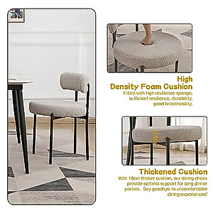 EDWELL Boucle Dining Chairs Set of 2, Round Upholstered Dining Chairs with Black Metal Legs, Modern Dining Room Chairs for Dining Room, Kitchen, Living Room