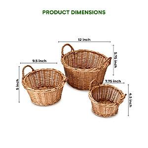 Prosumers Choice Wicker Basket Set of 3 - Wooden Bamboo Like Storage Basket - 3 Sizes Set - Small, Medium & Large Organizer Basket for Household Items - Lightweight Set of Wicker Basket with Handle