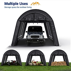 UDPATIO 12x20 FT Heavy Duty Carport, Round Style Portable Garage Waterproof Anti-Snow Shelter Storage Canopy, Doors Sheds & Outdoor Storage for Car,Vehicle,Truck, Black
