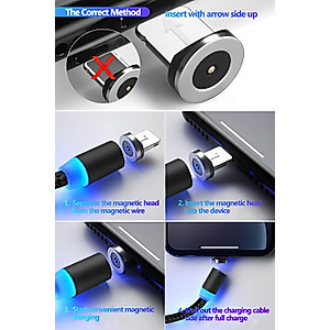 ameow Magnetic Charging Cable (6-Pack 1/3/3/6/6/10ft) Magnetic Cell Phone Cable with LED Light, Charging Cable for Type C, Micro USB and iProduct (Black)