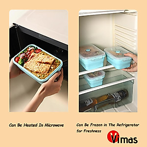 Vimas Extra Large Silicone Food Storage Containers, 53oz/1600ml Collapsible Meal Prep Containers with Lids for Fruits, Vegtables (Pink)