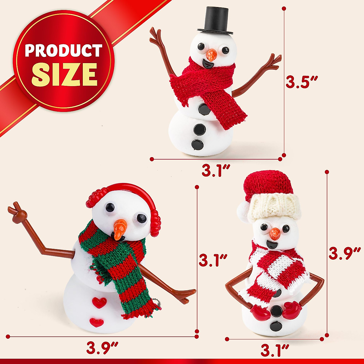 JOYIN Christmas Build Your Snowman Craft Kit, 3 Pack DIY Snowman Christmas Craft Kit for Christmas Arts and Craft Activities, Xmas Gift Stocking Stuffers for Kids,Party Favor School Funny Toy